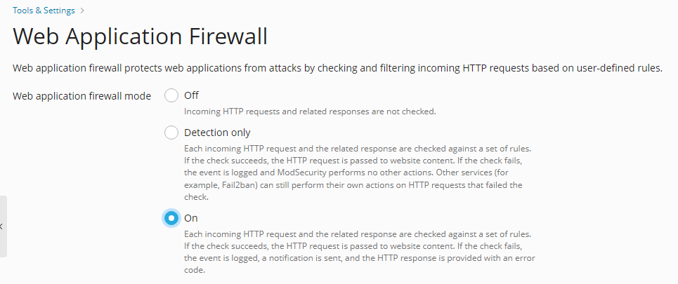 Web Application Firewall Modsecurity Plesk Obsidian Documentation