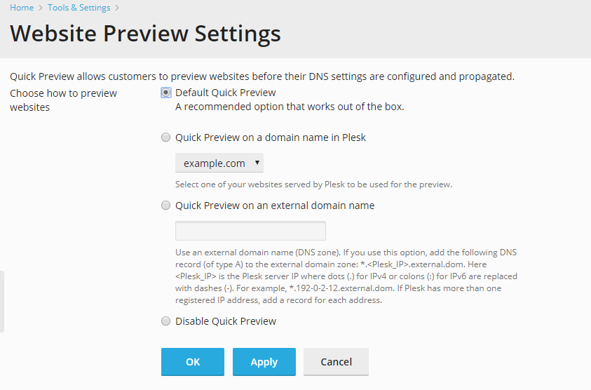 Website Preview Plesk Obsidian Documentation