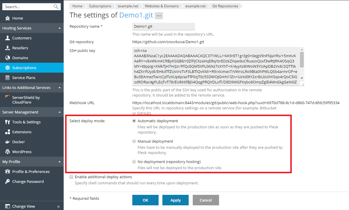 Using Remote Git Hosting Plesk Obsidian Documentation 