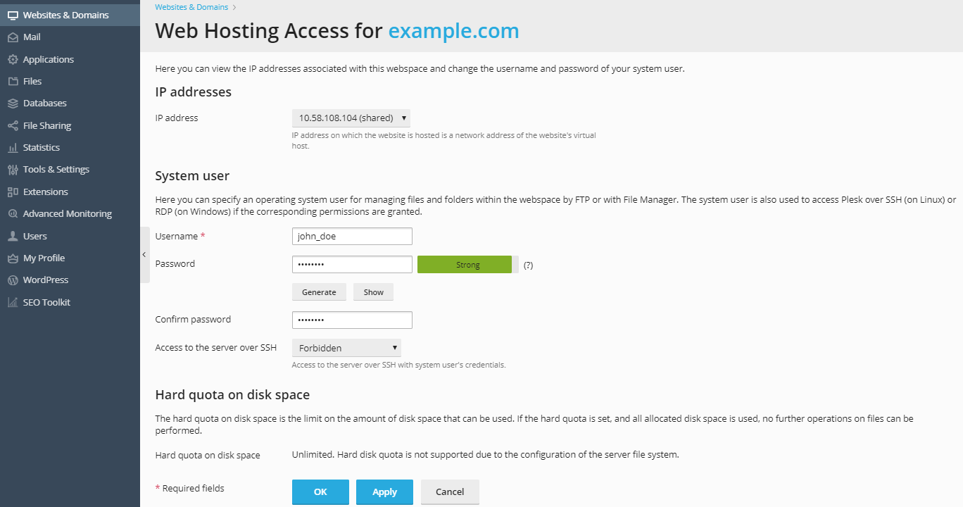 Changing FTP Access Credentials | Plesk Obsidian documentation