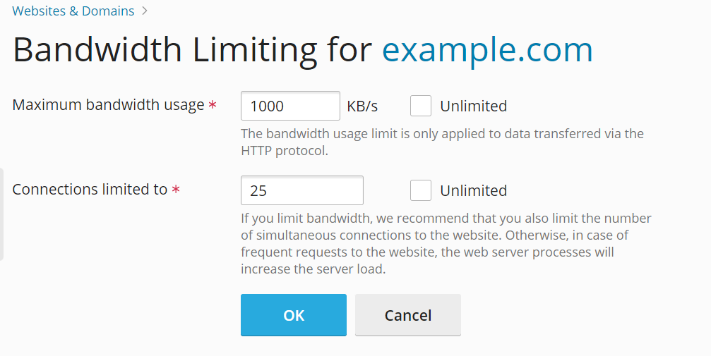 Plesk For Windows Limiting Bandwidth And The Number Of Connections To A Website Plesk