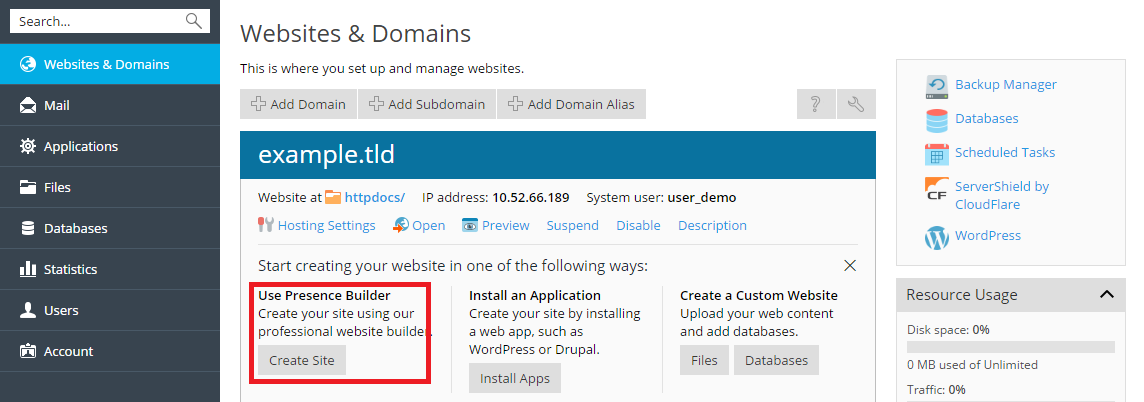 Creating A Website Plesk Obsidian Documentation