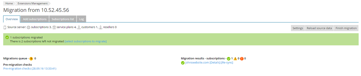 Migrating Via The Plesk Interface Plesk Obsidian Documentation