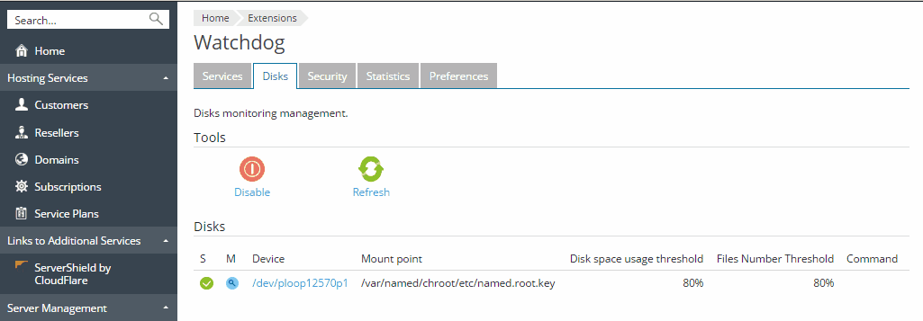 Monitoring Disk Usage Plesk Onyx Documentation