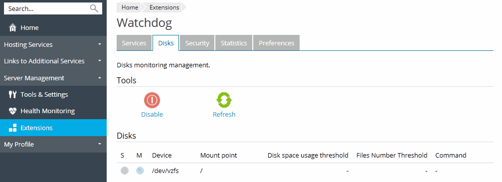 Monitoring Disk Usage Plesk Onyx Documentation