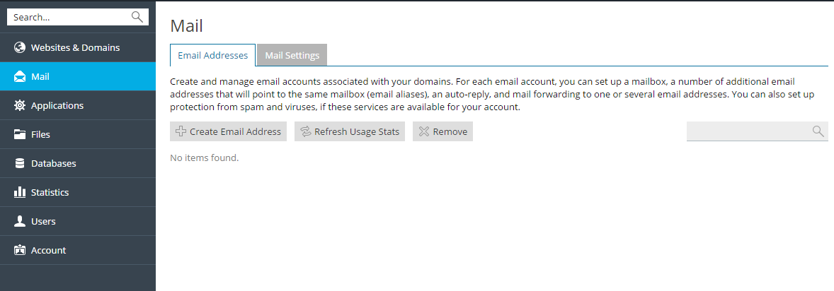 Location of the Mail Service Controls | Plesk Onyx documentation