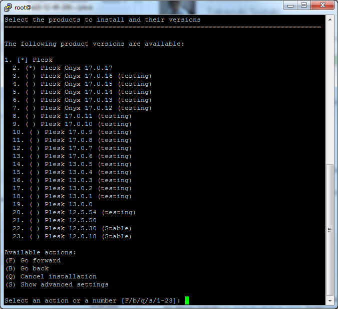 Installing Plesk For Linux Using Installer Console Plesk Onyx Documentation